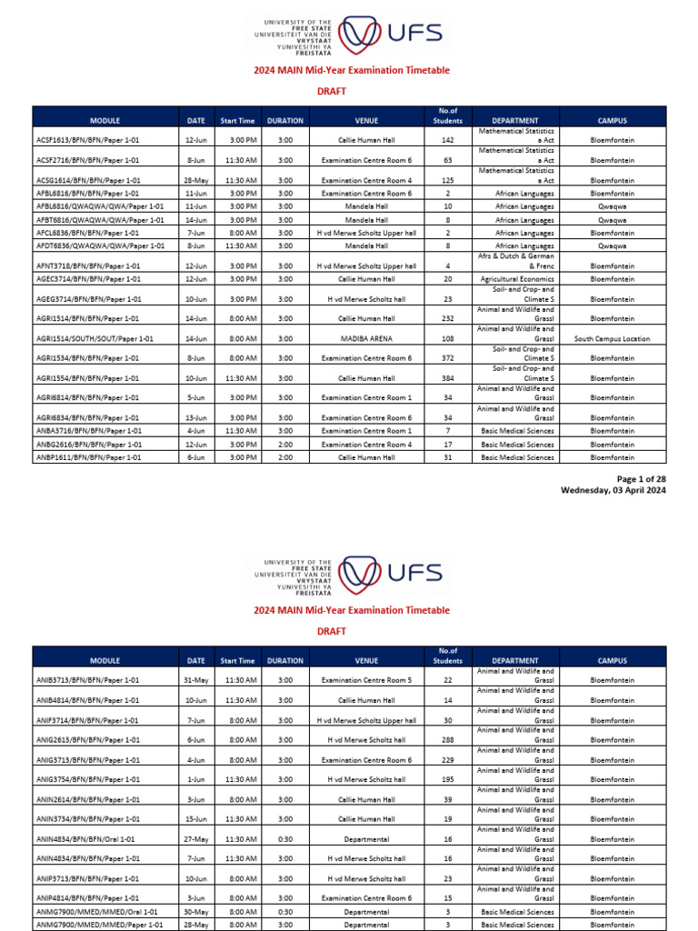 2024 Mid-Year Exam Timetable | PDF | Agriculture | Biology