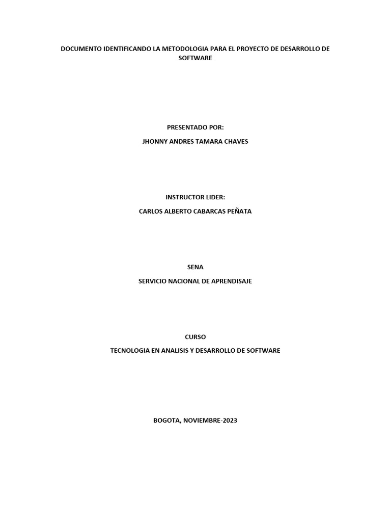Documento Identificando La Metodologia para El Proyecto de Desarrollo de Software | PDF | Scrum ...