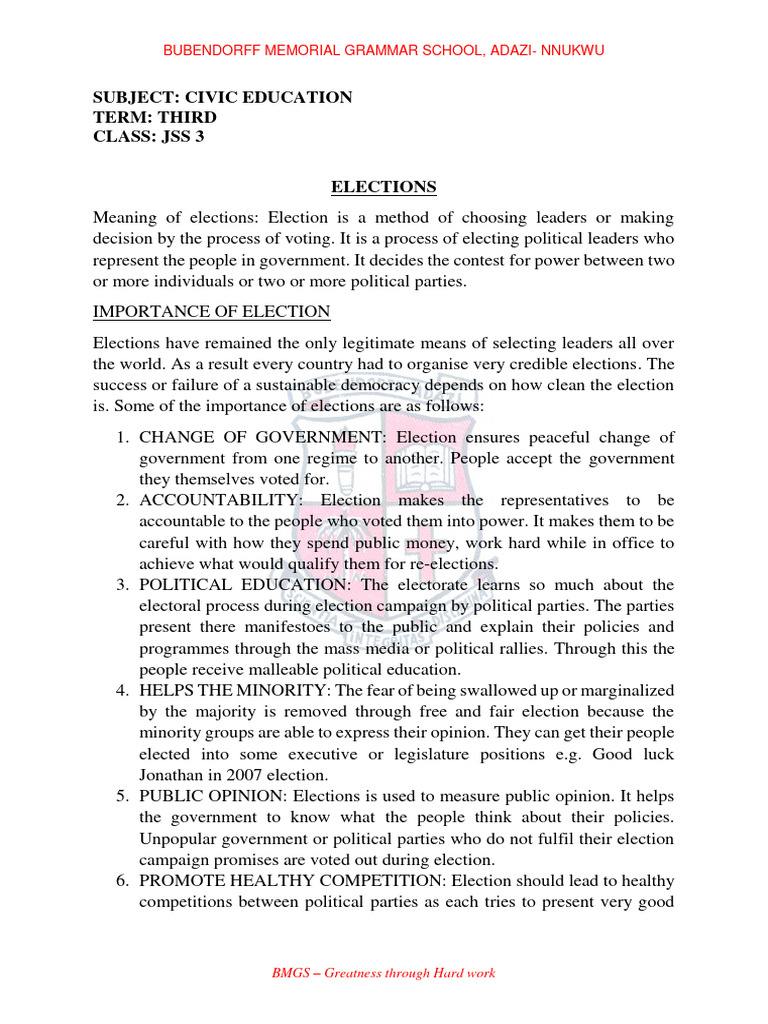 Jss3 Civic Education | PDF | Government | Elections