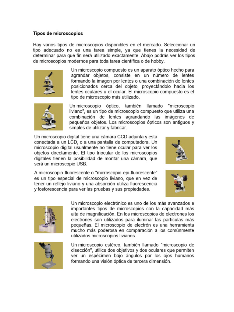 Tipos de Microscopios | PDF | Bicapa lipídica | Compuestos orgánicos