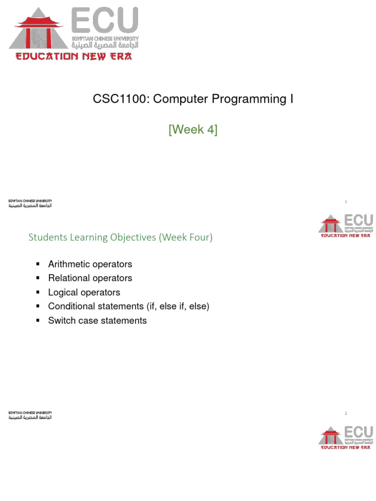Week 4 Arithmetic, Relational Operators and Conditional Statements | PDF | Computer Programming ...