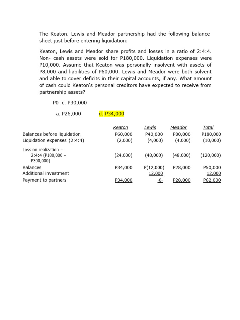 The Keaton. Lewis and Meador Partnership Had The Following | PDF