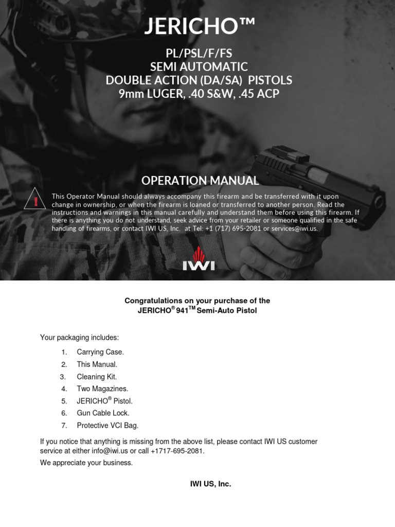 IWI Jericho Manual | PDF | Trigger (Firearms) | Magazine (Firearms)