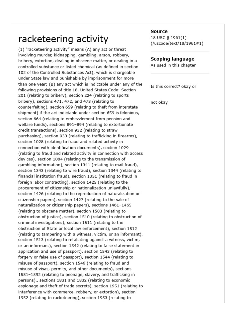 Racketeering Activity From 18 USC 1961 (1) - LII - Legal Information ...