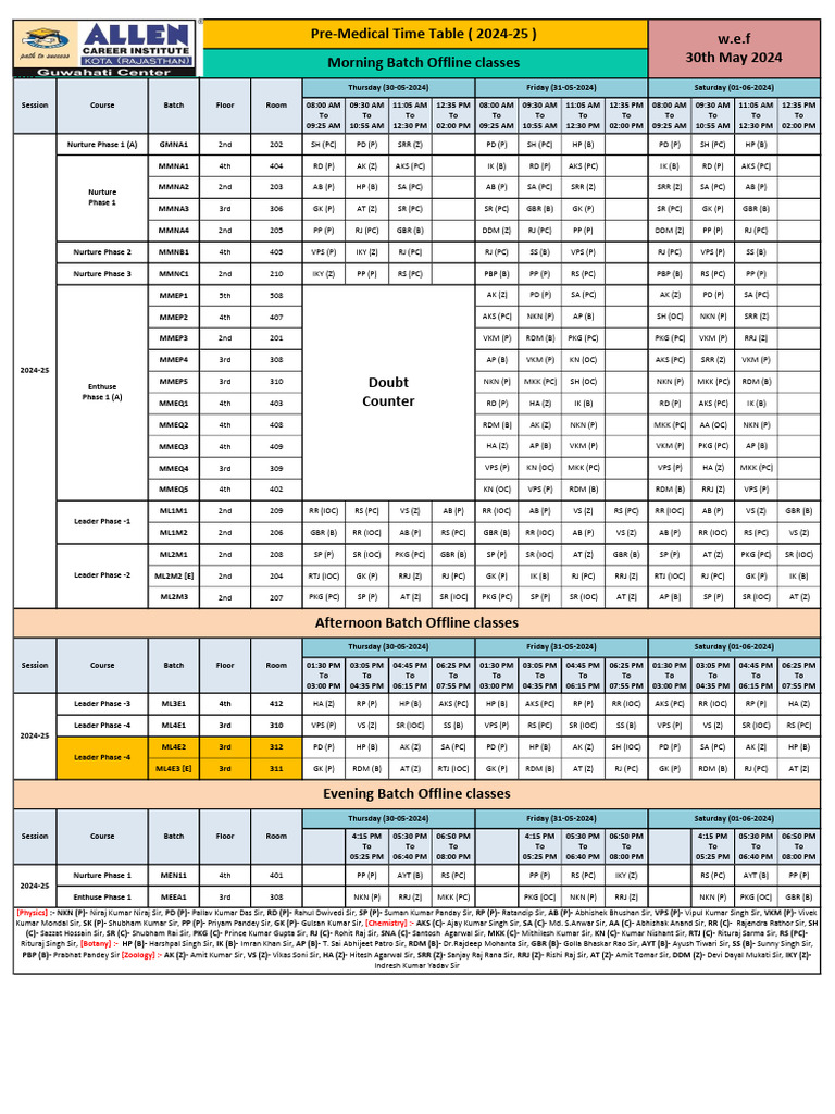 Pre - Medical-Time Table (30-05-24 To 01-06-24) | PDF
