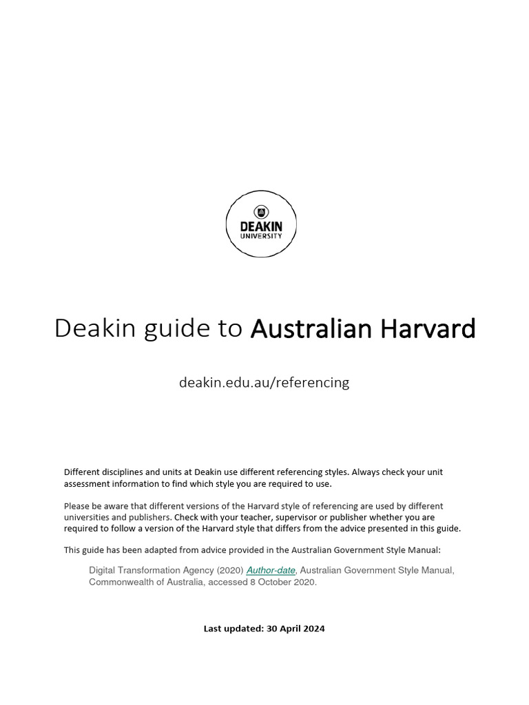 Deakin's Australian Harvard Referencing Guide | PDF | Digital Object ...