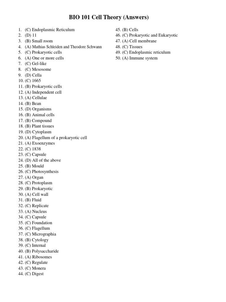 BIO 101 Cell Theory (Answers) | PDF