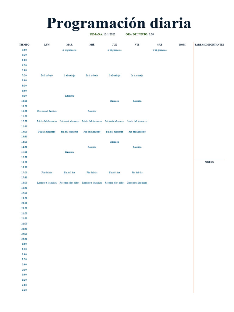 Programación Semanal de Actividades | PDF | Almuerzo | Comida
