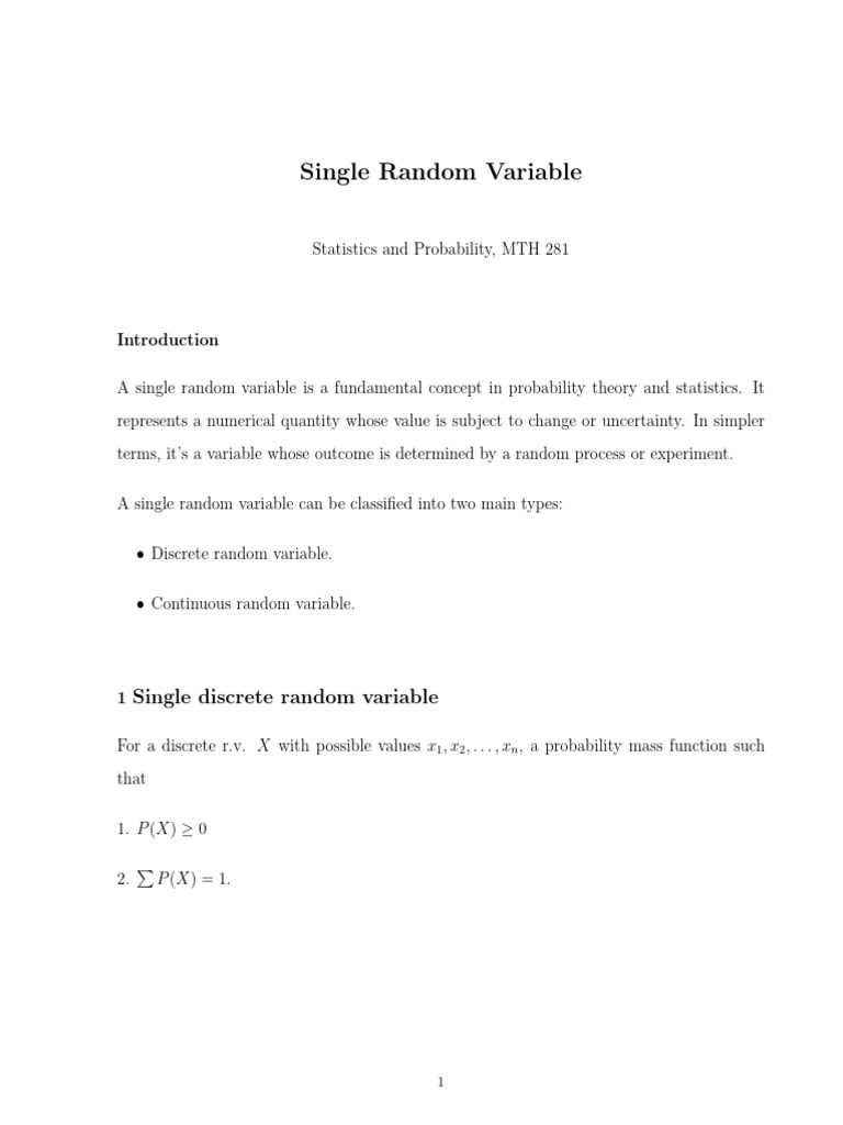 Single - Random - Variable | Download Free PDF | Variance | Expected Value