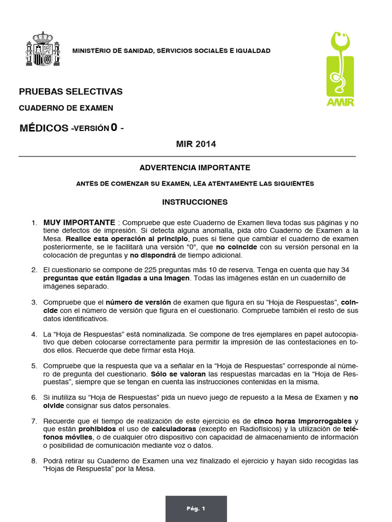 EXAMEN MIR 2014 | Descargar gratis PDF | Neumonía | Medicina CLINICA