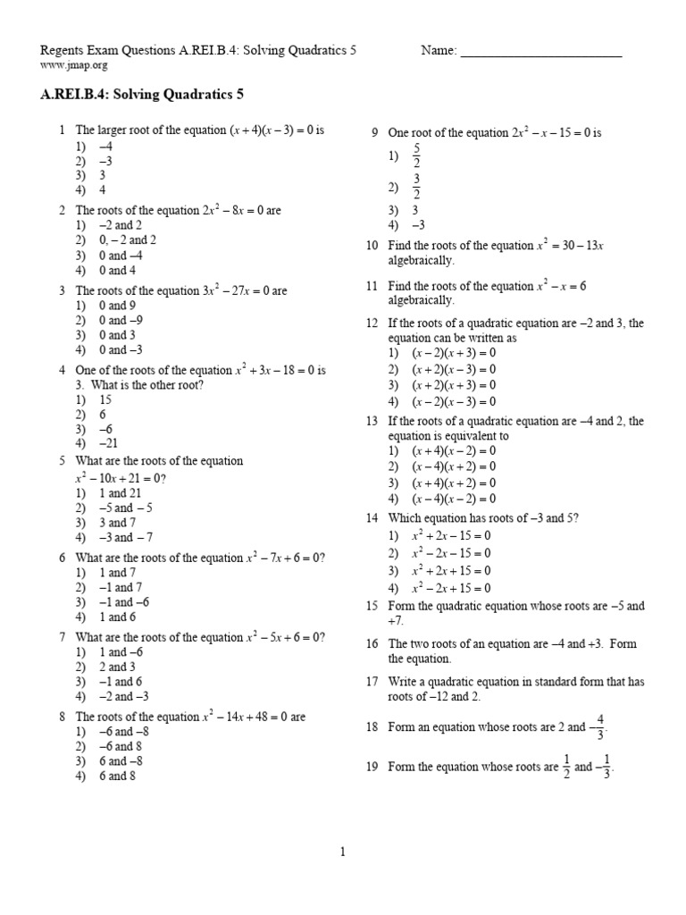 A REI B 4 SolvingQuadratics5 | PDF | Quadratic Equation | Equations