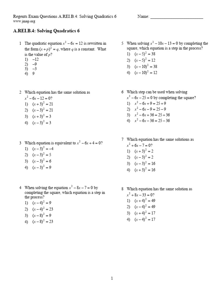 A REI B 4 SolvingQuadratics6 | PDF | Quadratic Equation | Mathematics