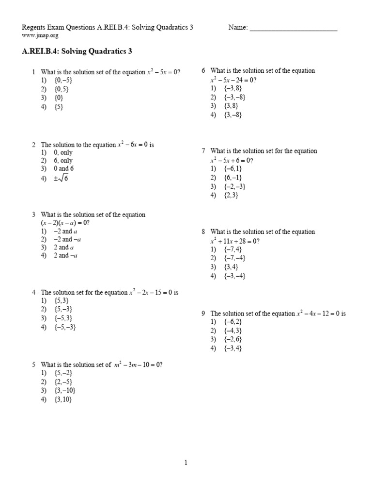 Quadratic Solutions Practice | PDF | Quadratic Equation | Equations