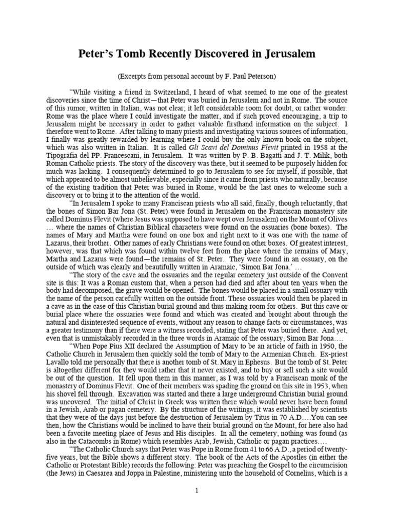Peters Tomb 08 14 18 | PDF | Saint Peter | Paul The Apostle