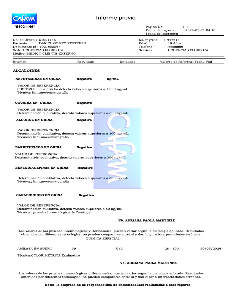 Prueba de Toxicologia Cafam - Daniel | PDF