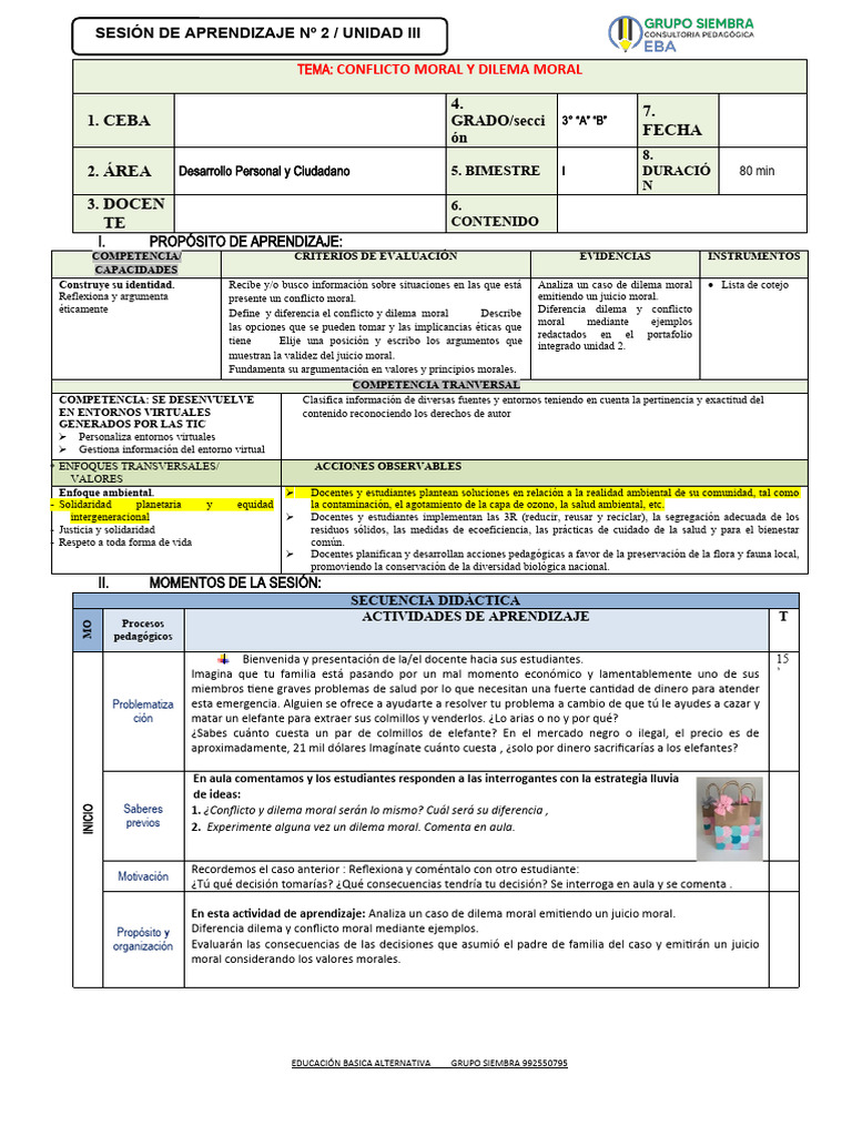UD-III S2 DPC 3° Avanzado CONFLICTO Y DILEMA MORAL | PDF | Moralidad ...