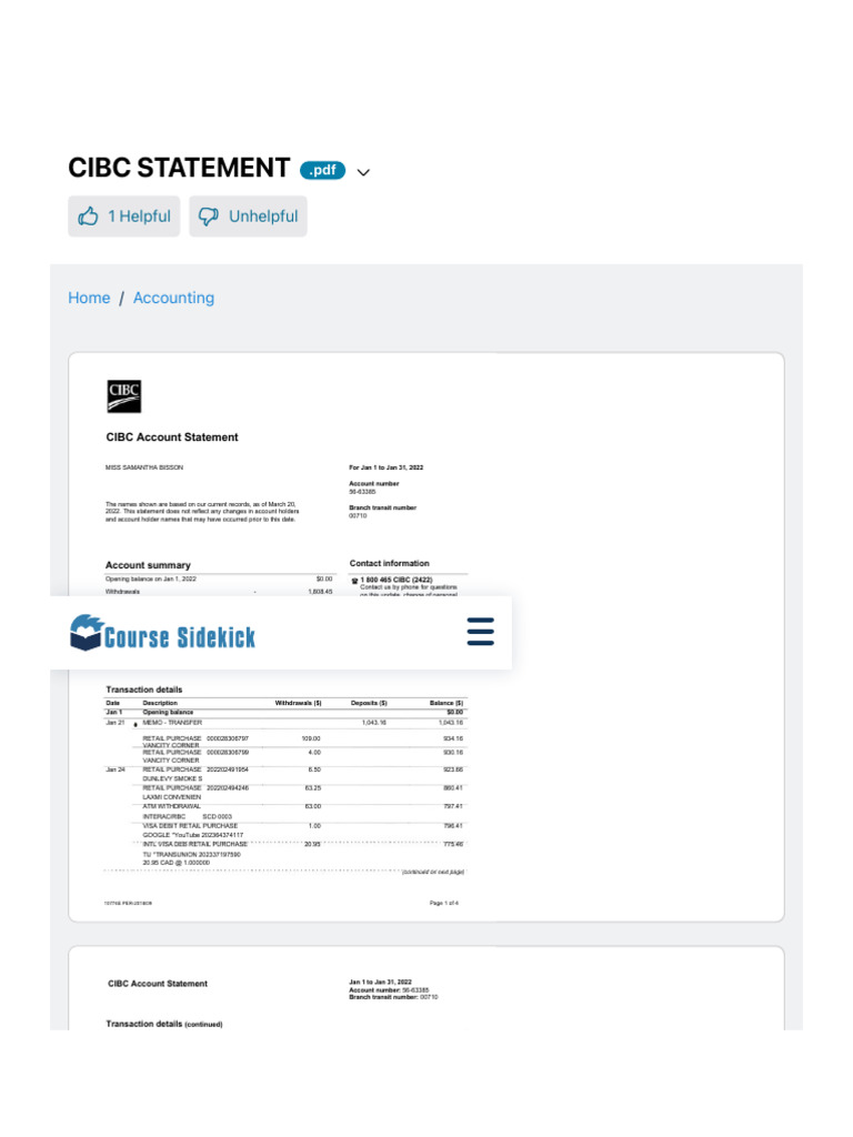 Cibc Statement PDF | Download Free PDF | Debit Card | Payments