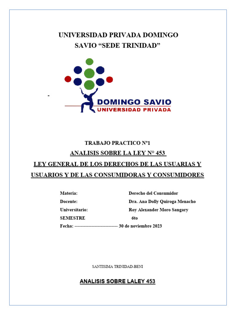 Análisis Ley 453 | PDF | Protección al Consumidor | Los consumidores