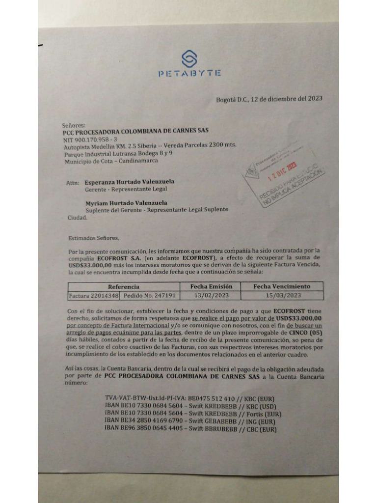 Carta Cobro Prejuridico - PCC | PDF