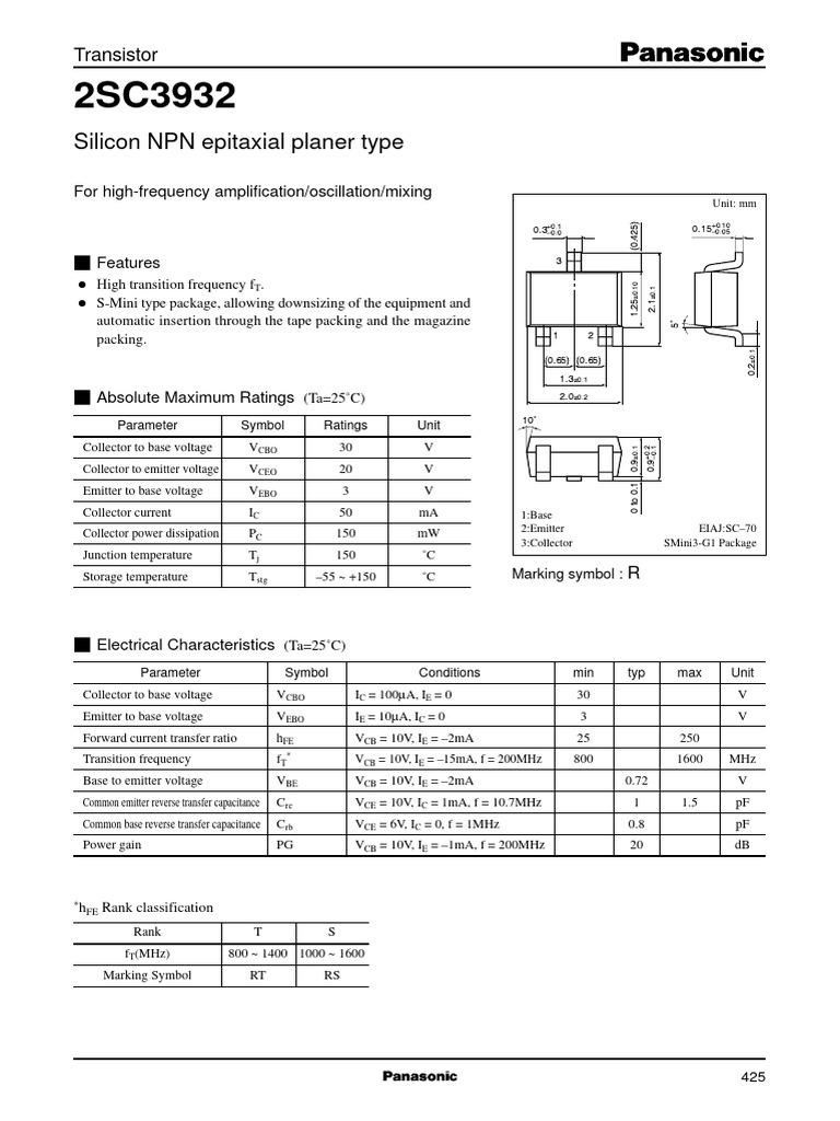 2SC3932 | Download Free PDF | Bipolar Junction Transistor | Electrical Engineering
