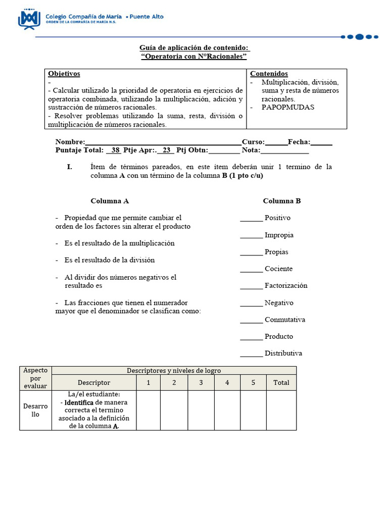 Prueba N°Q | PDF | División (Matemáticas) | Multiplicación