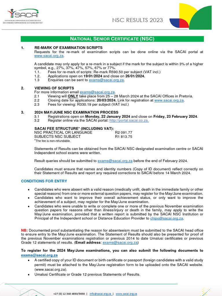 Sacai Results Nsc 2023 Info | PDF | Birth Certificate