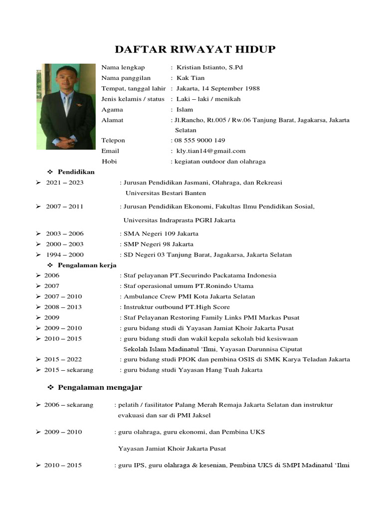 CV - Biodata - Fasilitator - PMR - Kristian - Istianto - Ngab | PDF