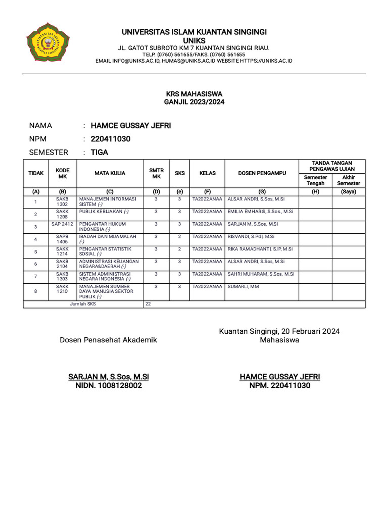 KRS Semester 3 | PDF