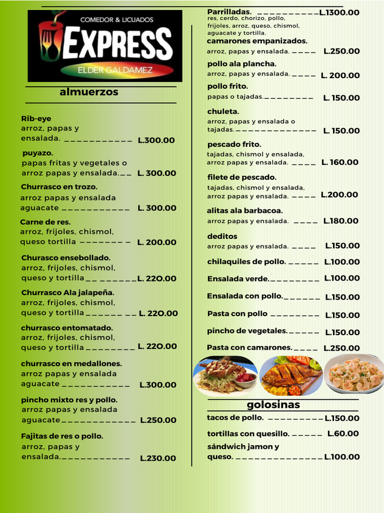 Copia de Copia de Menú para Restaurantes o Bares Con Lista de Platos y ...