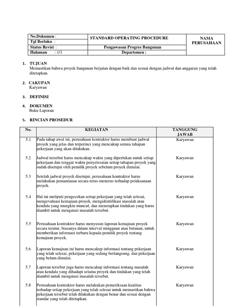 SOP Prosedur Pengawasan Progres Bangunan | PDF