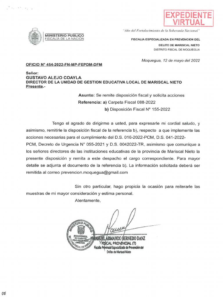 Oficio N°454-2022-Fn-Mp-Fepdm-Dfm | PDF
