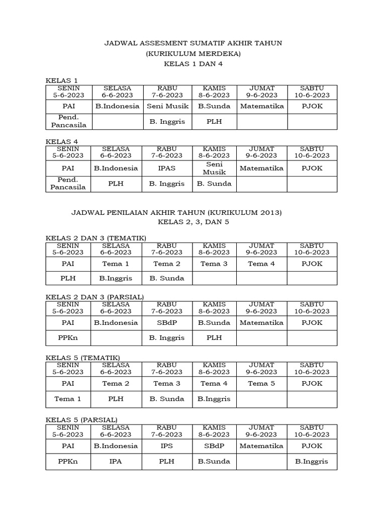 Jadwal PAS ASAT | PDF