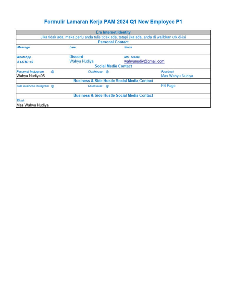 2024 Form Lamaran Kerja Q1 PAM | PDF