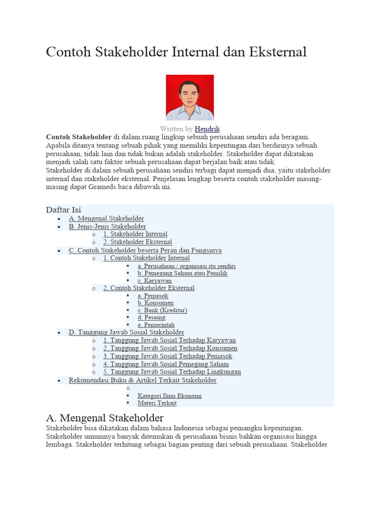 Contoh Stakeholder Internal Dan Eksternal | PDF | Pengelolaan Keuangan ...