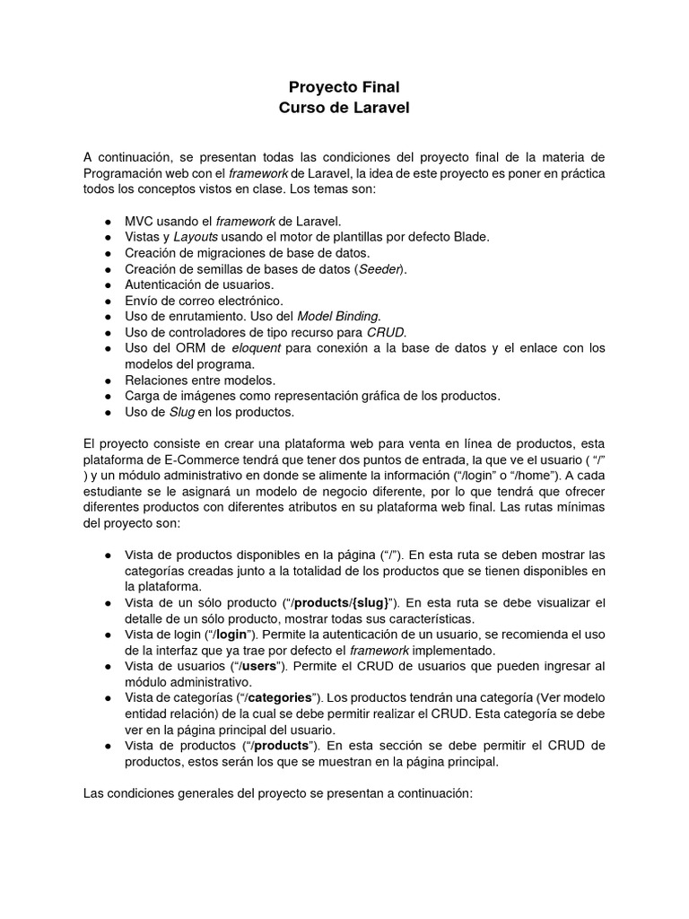 Proyecto Final Curso Laravel G2 | PDF | Ingeniería de software | Informática