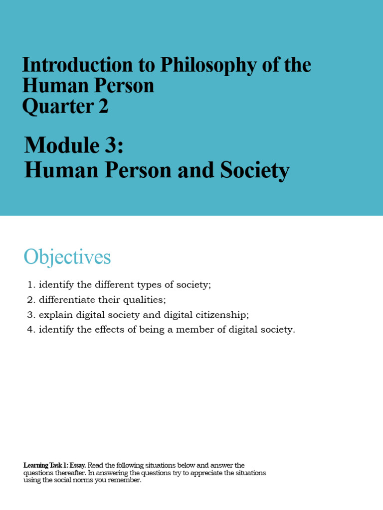 IPHP Module 3 Human Person and Society | PDF | Society | Feudalism