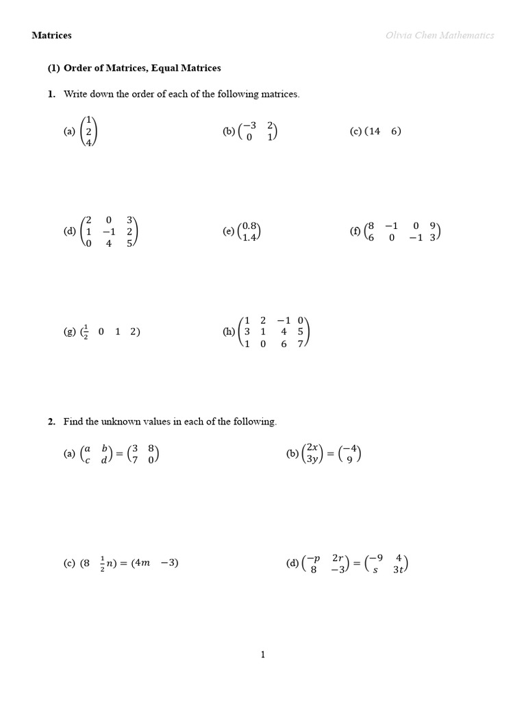 Matrices (E1 - E4) | PDF | Algebra | Linear Algebra