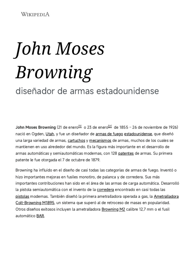 John Moses Browning | PDF | Balística | Proyectiles