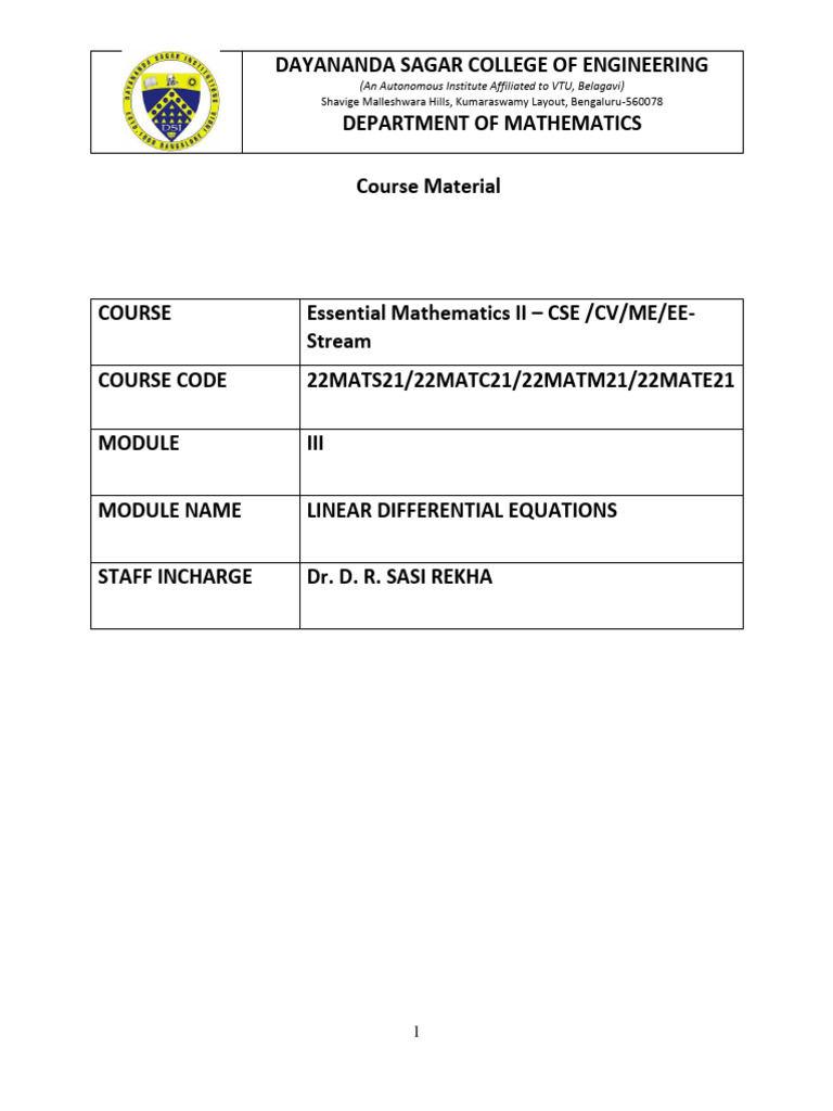 Module3 Lde Notes Pdf Ordinary Differential Equation Equations