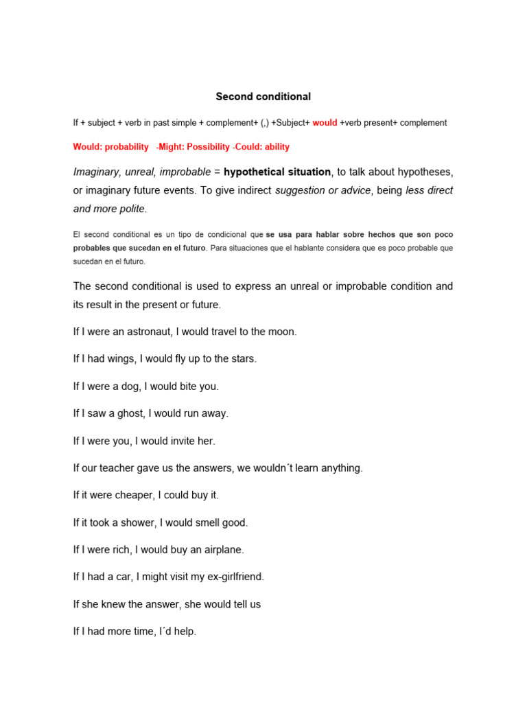 Second Conditional | PDF | Language Arts & Discipline | Foreign Language Studies