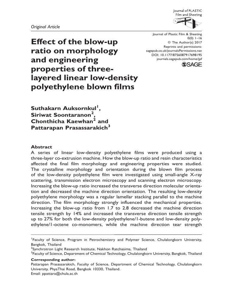 Effect of The Blow-Up Ratio On Morphology and Engineering Properties of Three Layered Linear Low ...