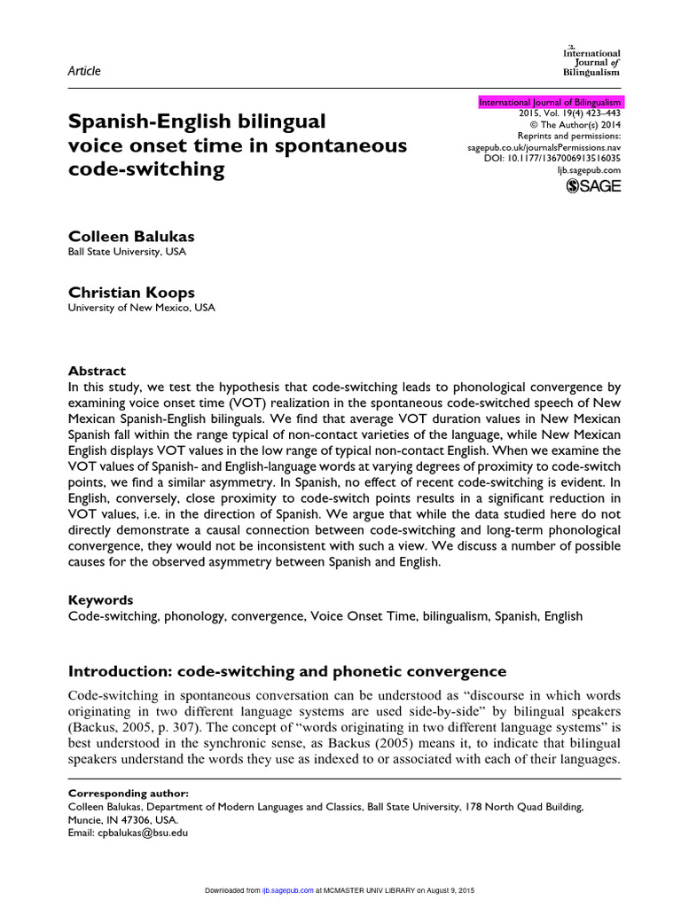 Spanish-Engliah1code Switching | PDF | Syllable | English Language