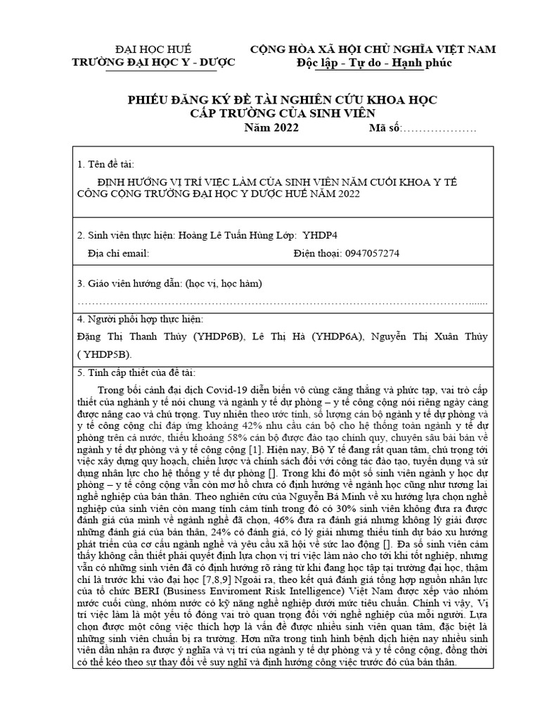 Phieu Dang Ky De Tai Sinh Vien Hùng Pdf