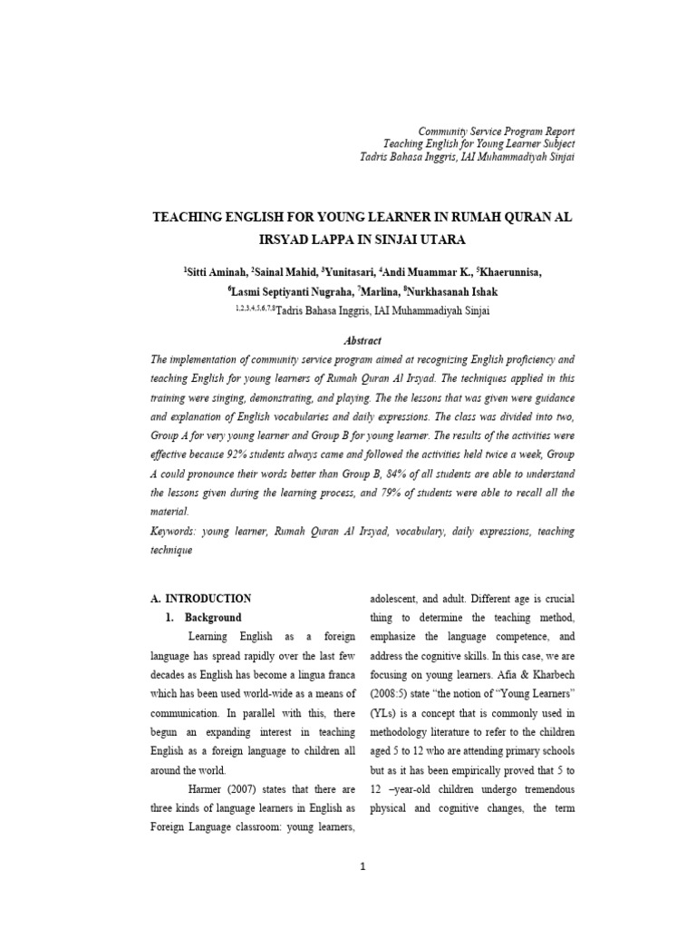 English for Young Learners Program | PDF | Learning | Vocabulary