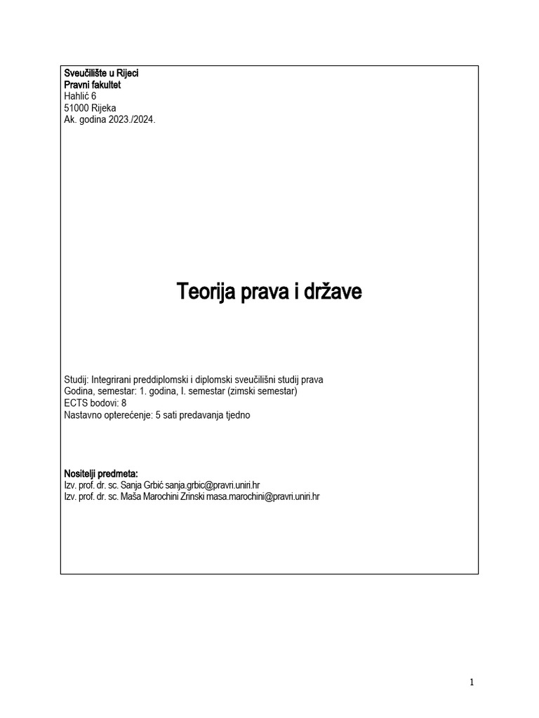 DINP - Integrirani Studij - Teorija Prava I Drå Ave - Redoviti ...