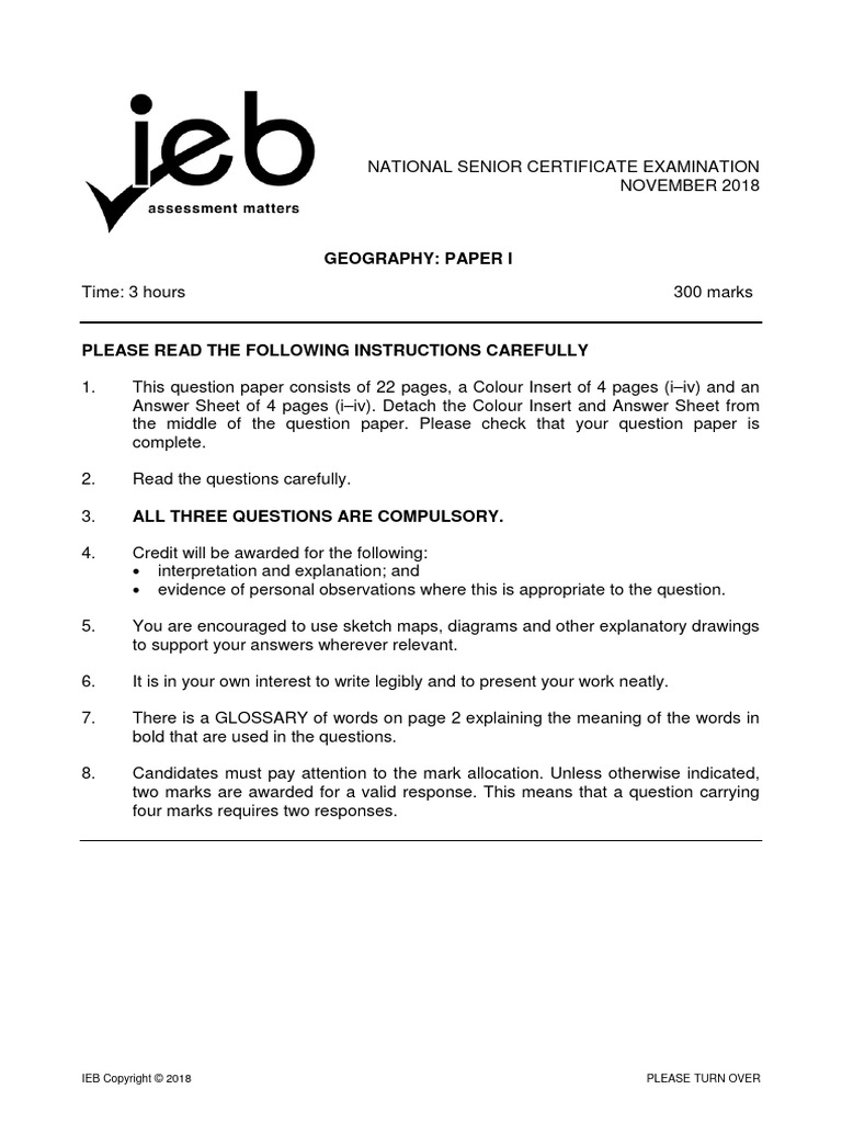 Geography Ieb NSC Grade 12 Past Exam Papers 2018 p1 Question Paper ... Geography Ieb NSC Grade 12 Past Exam Papers 2018 p1 Question Paper ...