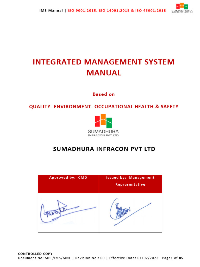 Sipl-Ims-Mnl Sumadhura Ims Manual | PDF | Audit | Iso 9000