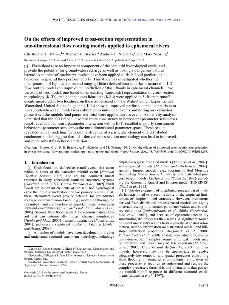 On The Effects of Improved Cross-Section Representation in One Dimensional Flow Routing Models ...