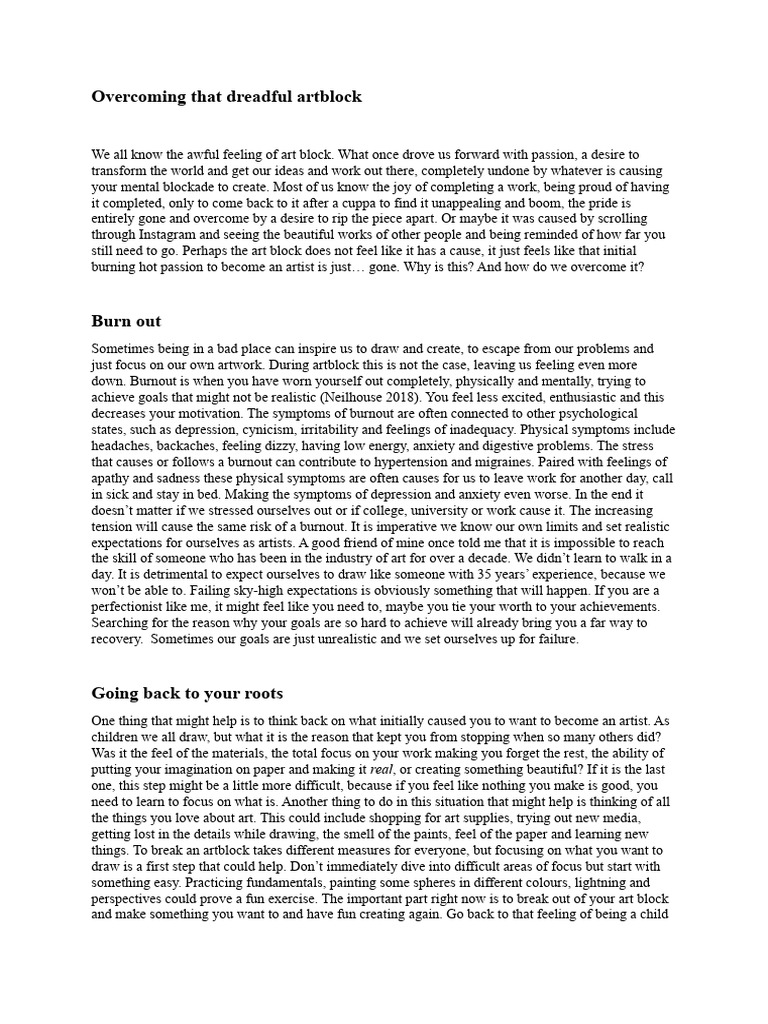 Overcoming That Dreadful Artblock | PDF | Occupational Burnout | Reason