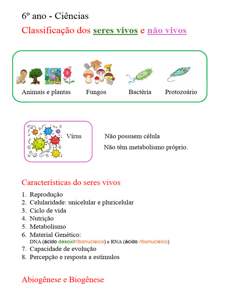 Classificação Dos Seres Vivos e Não Vivos | PDF